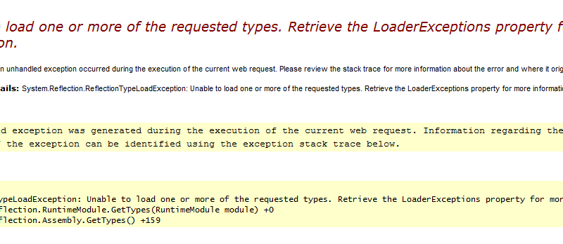 “unable To Load One Or More Of The Requested Types ”
